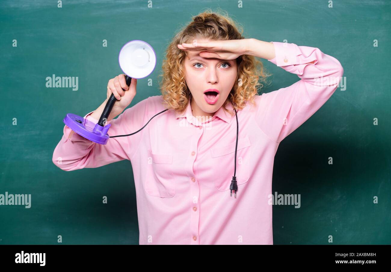 Turn light on. Proper light classroom. Light up process of studying ...