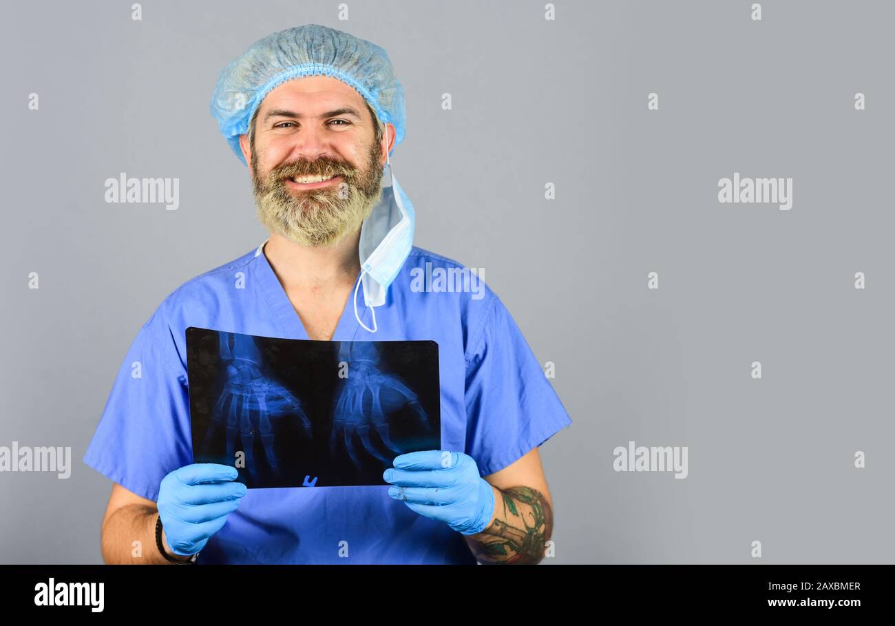 health problems. Surgery operation and medical concept. man look at ...