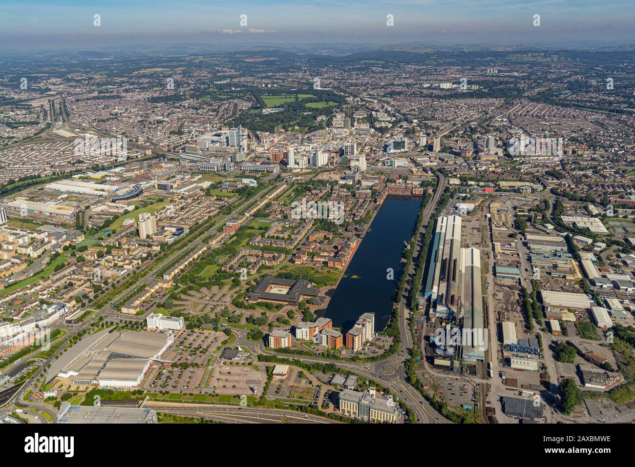 Aerial views over Cardiff City Centre, the Capital of Wales Stock Photo ...
