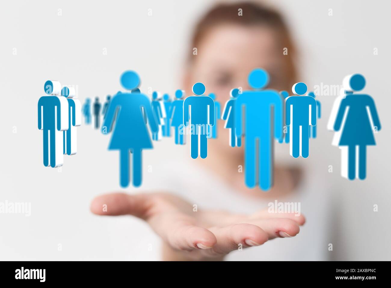 Person working with a virtual projection of network connections team ...