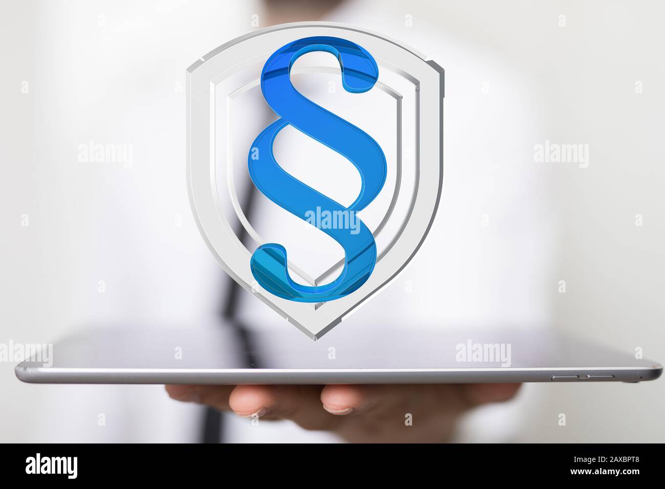 Lawyer working with a virtual projection of a digital paragraph law ...