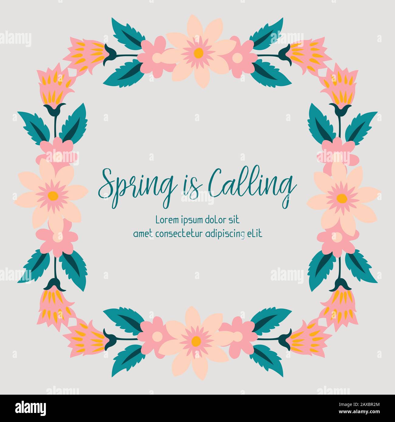 Spring calling greeting card design, with beautiful ornate of leaf and ...