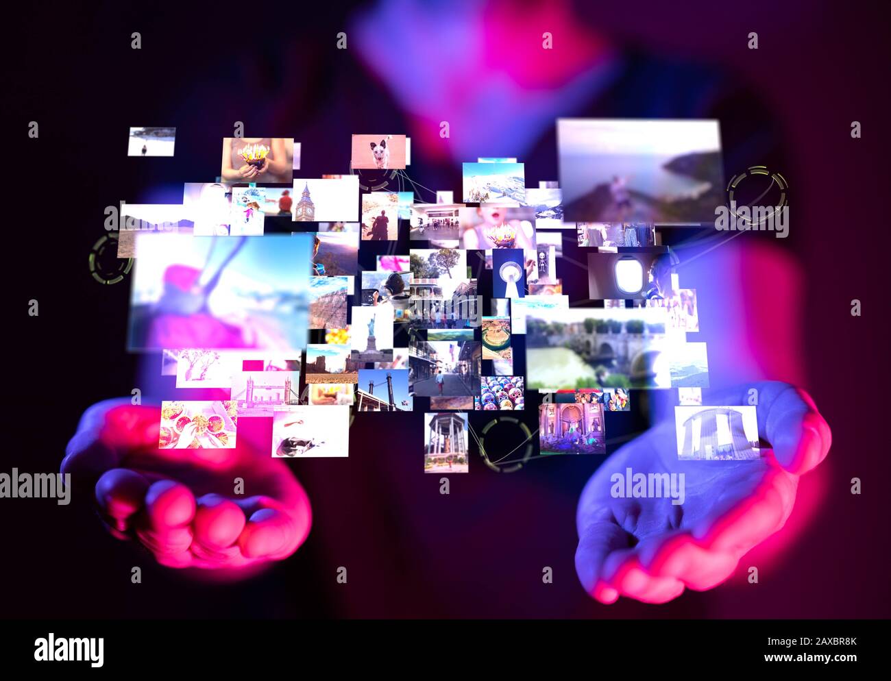 Businessman creating a visual projection of multimedia streaming ...