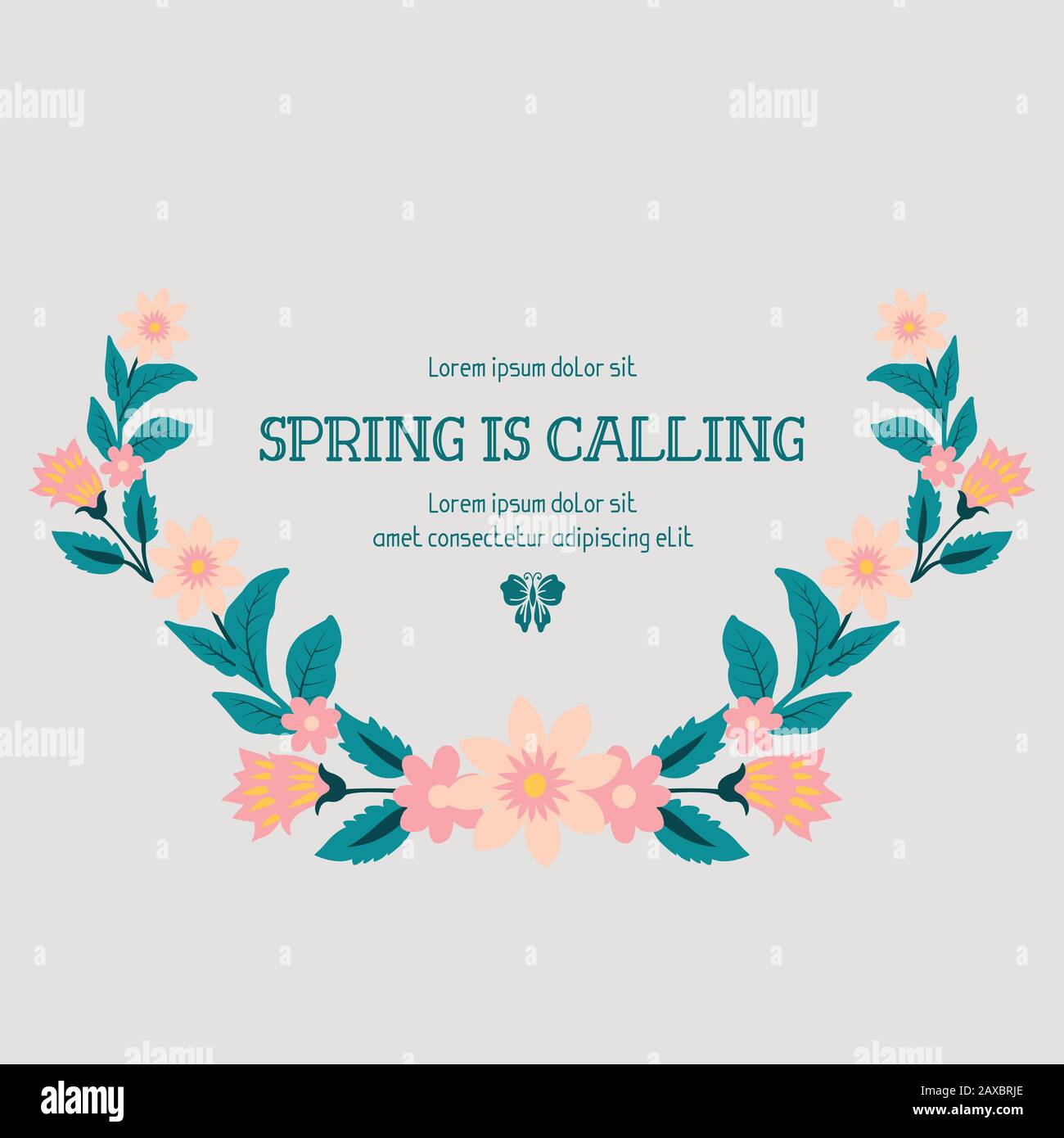 Cute Frame with beautiful leaf wreath, for spring calling poster design ...