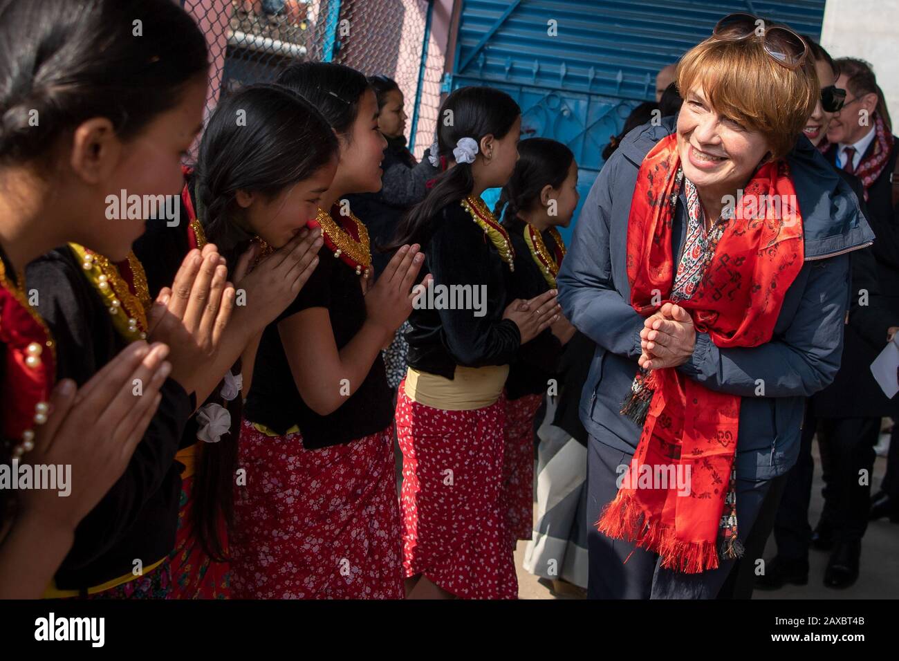 03 February 2020, Nepal, Kathmandu: First Lady Elke Büdenbender, wife ...