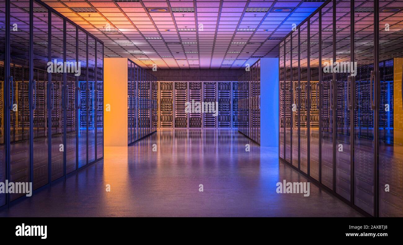 image 3d render of a modern database server room. telecommunication and ...