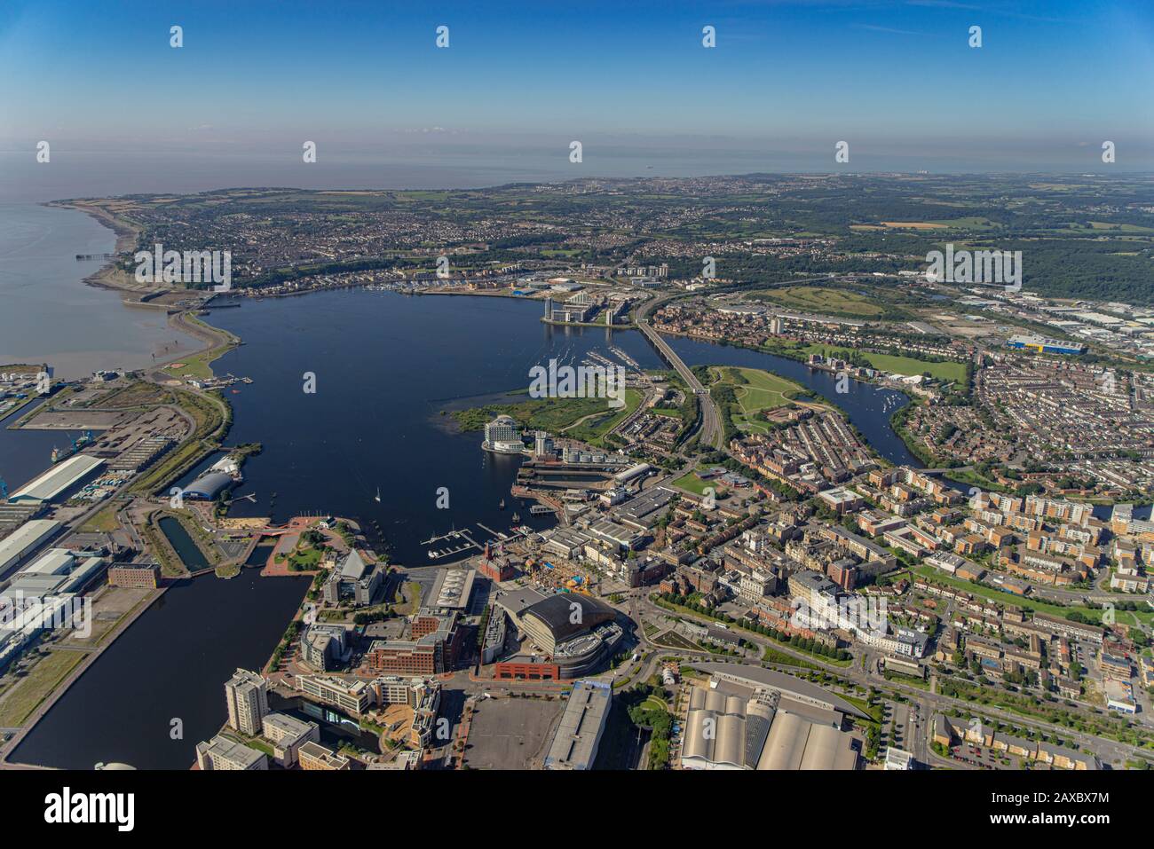 Aerial views over Cardiff City Centre, the Capital of Wales Stock Photo ...