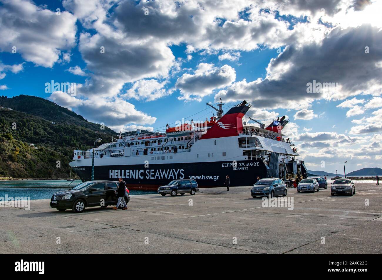 Express Skiathos Ferry boat from Hellenic Seaways company leaving the ...