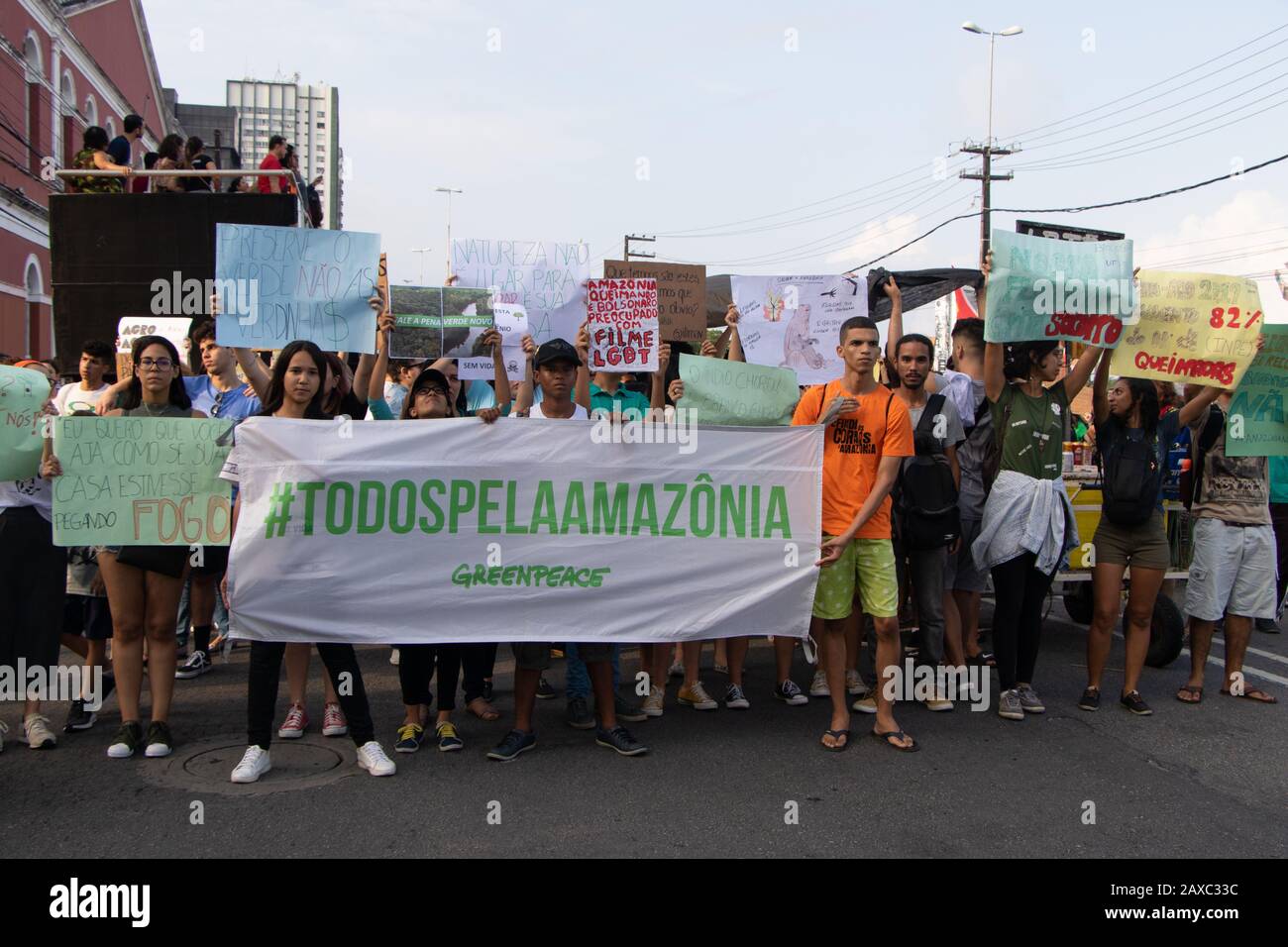 August, 24, 2019. Hundreds of people protest on the streets of Recife ...