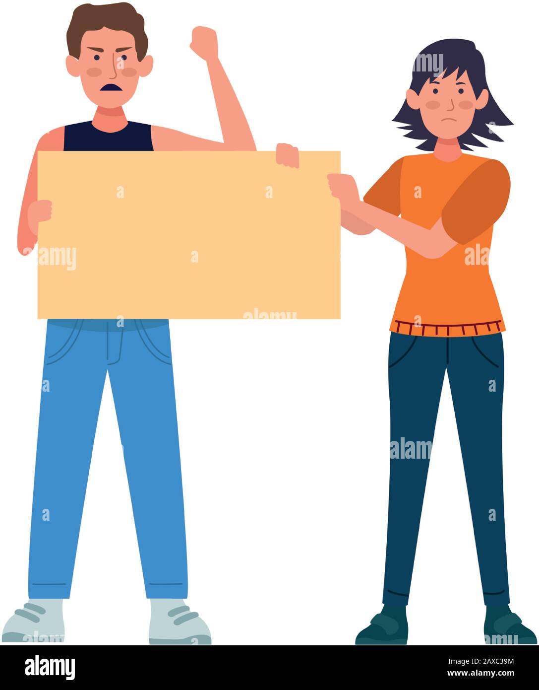 cartoon angry man and woman holding a blank poster Stock Vector Image ...
