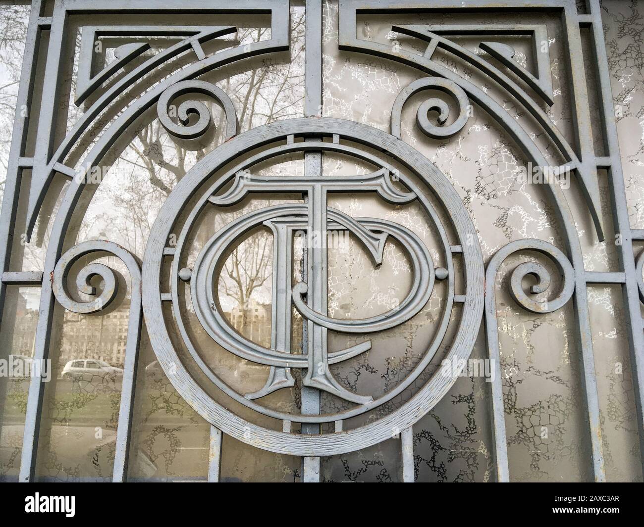 Monogram on the wrought iron cladding of a house portal, Lyon, France ...