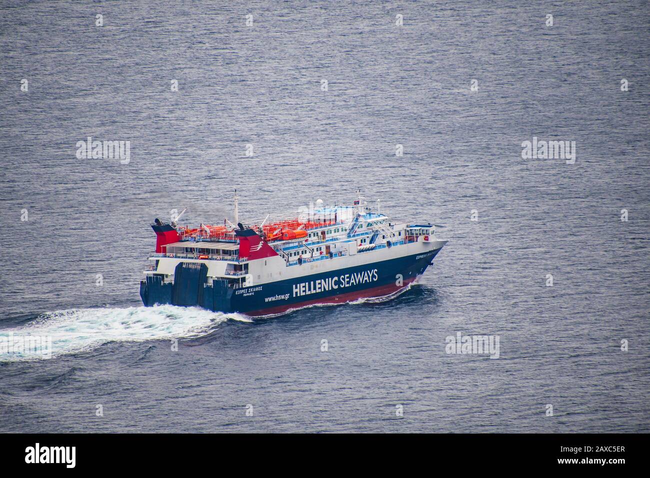 Express Skiathos Ferry boat from Hellenic Seaways company leaving the ...