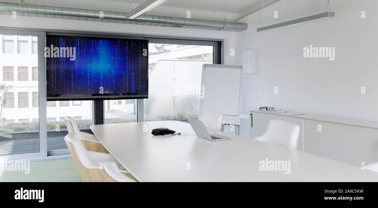 Television screen in modern conference room Stock Photo - Alamy