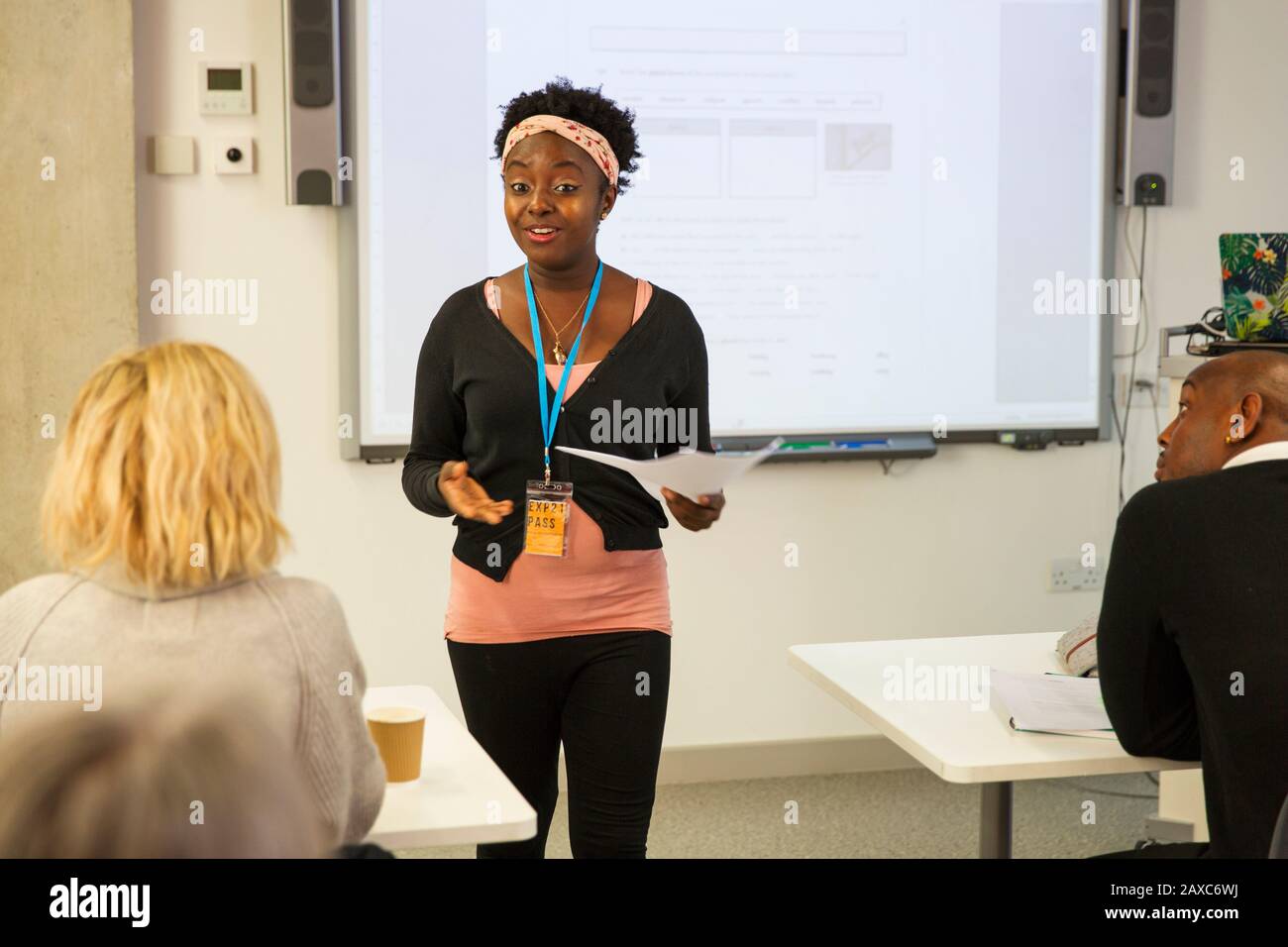 Female community college instructor leading lesson in classroom Stock ...