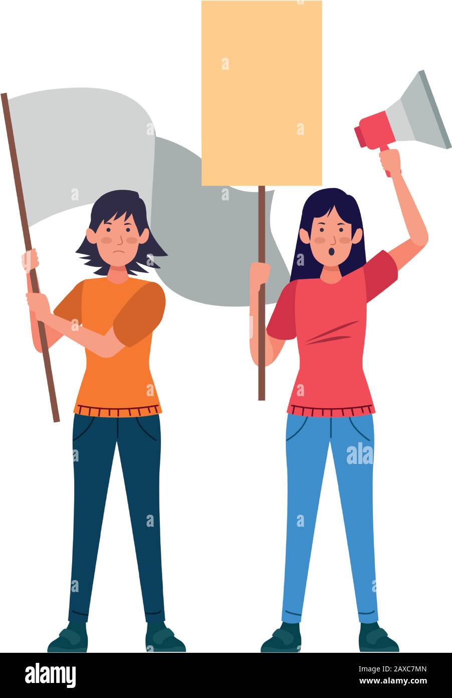 cartoon women protestating with blank signs and megaphone Stock Vector ...