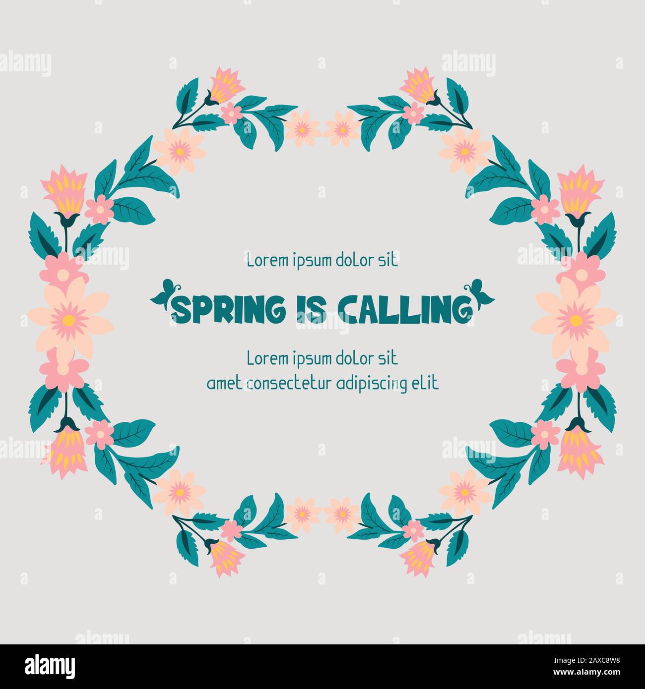 Cute Frame with beautiful leaf wreath, for spring calling poster design ...