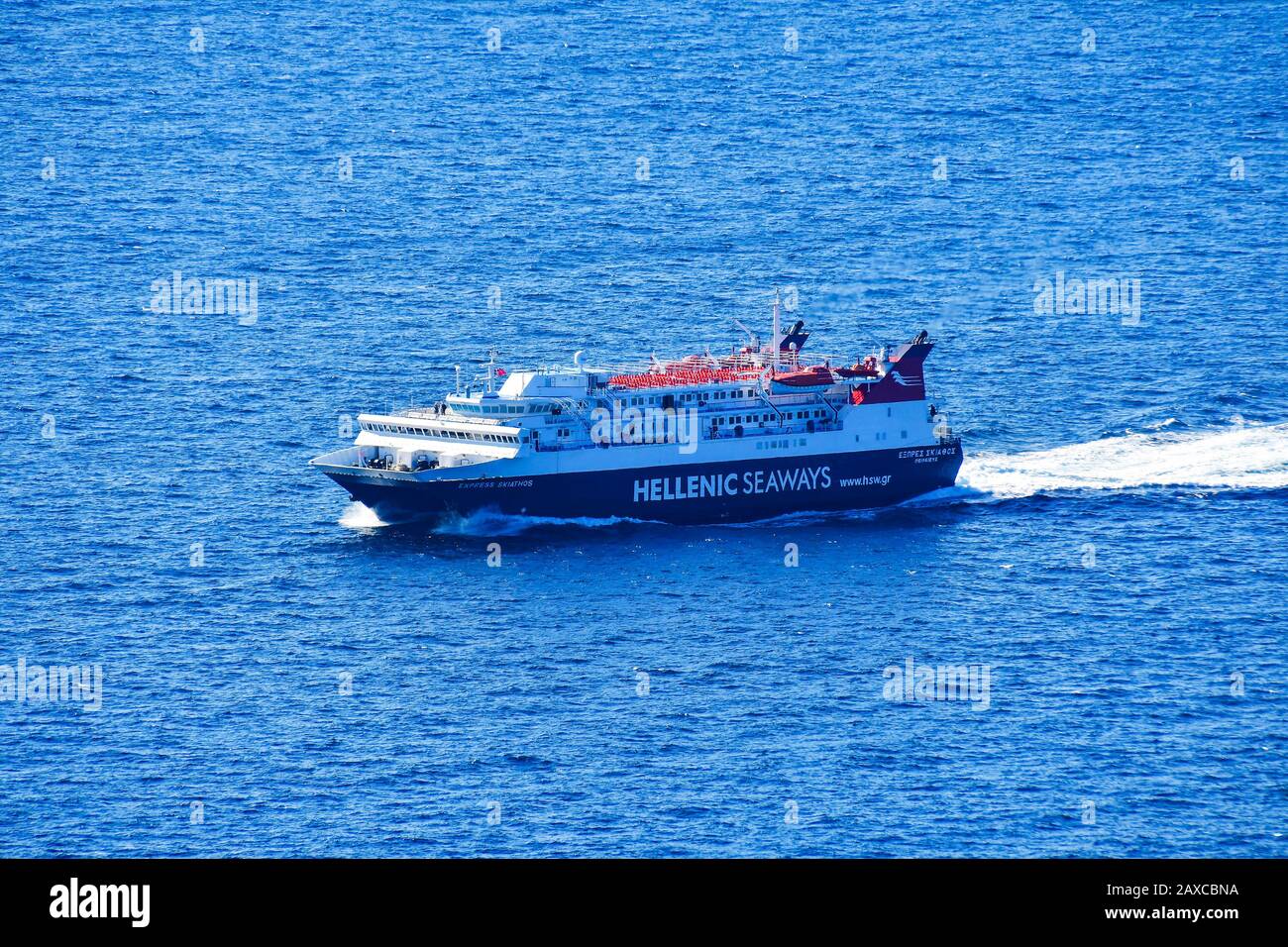 Express Skiathos Ferry boat from Hellenic Seaways company leaving the ...