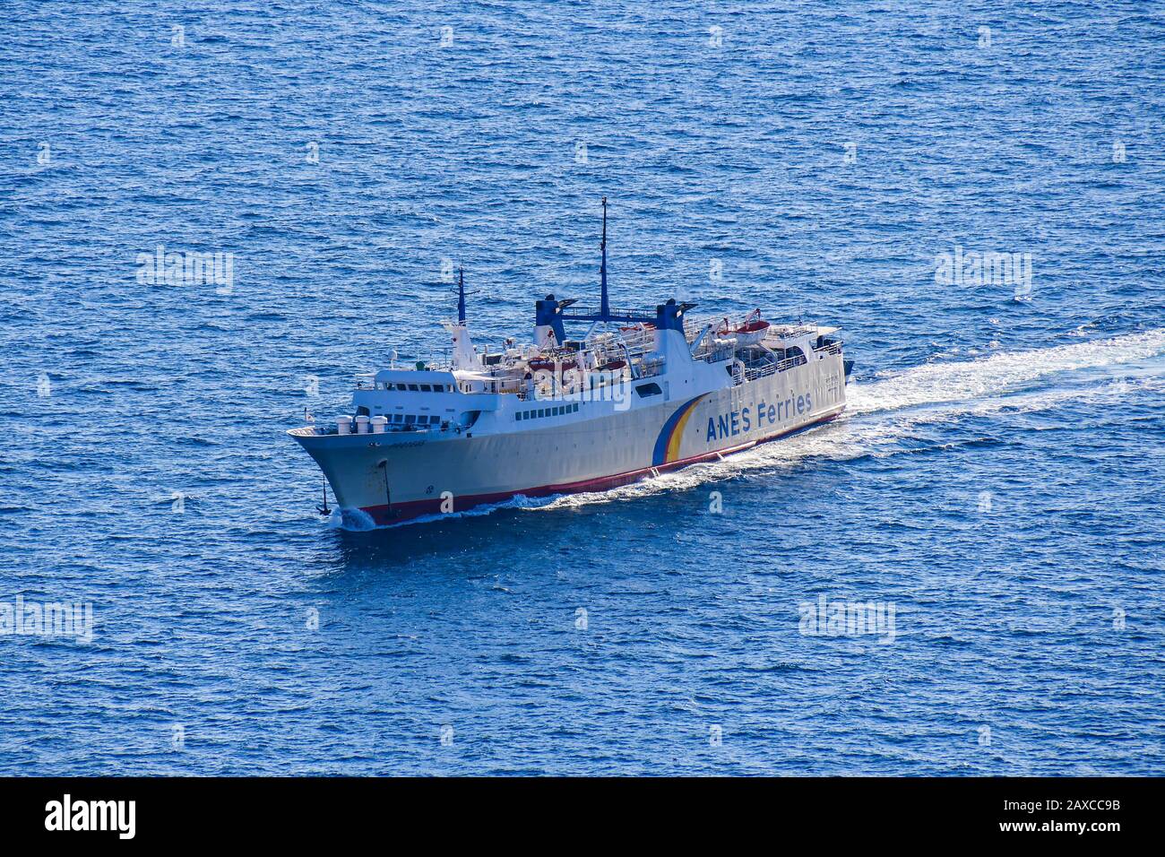 Aerial view of Proteus Ferry boat from Anes company on the route to ...