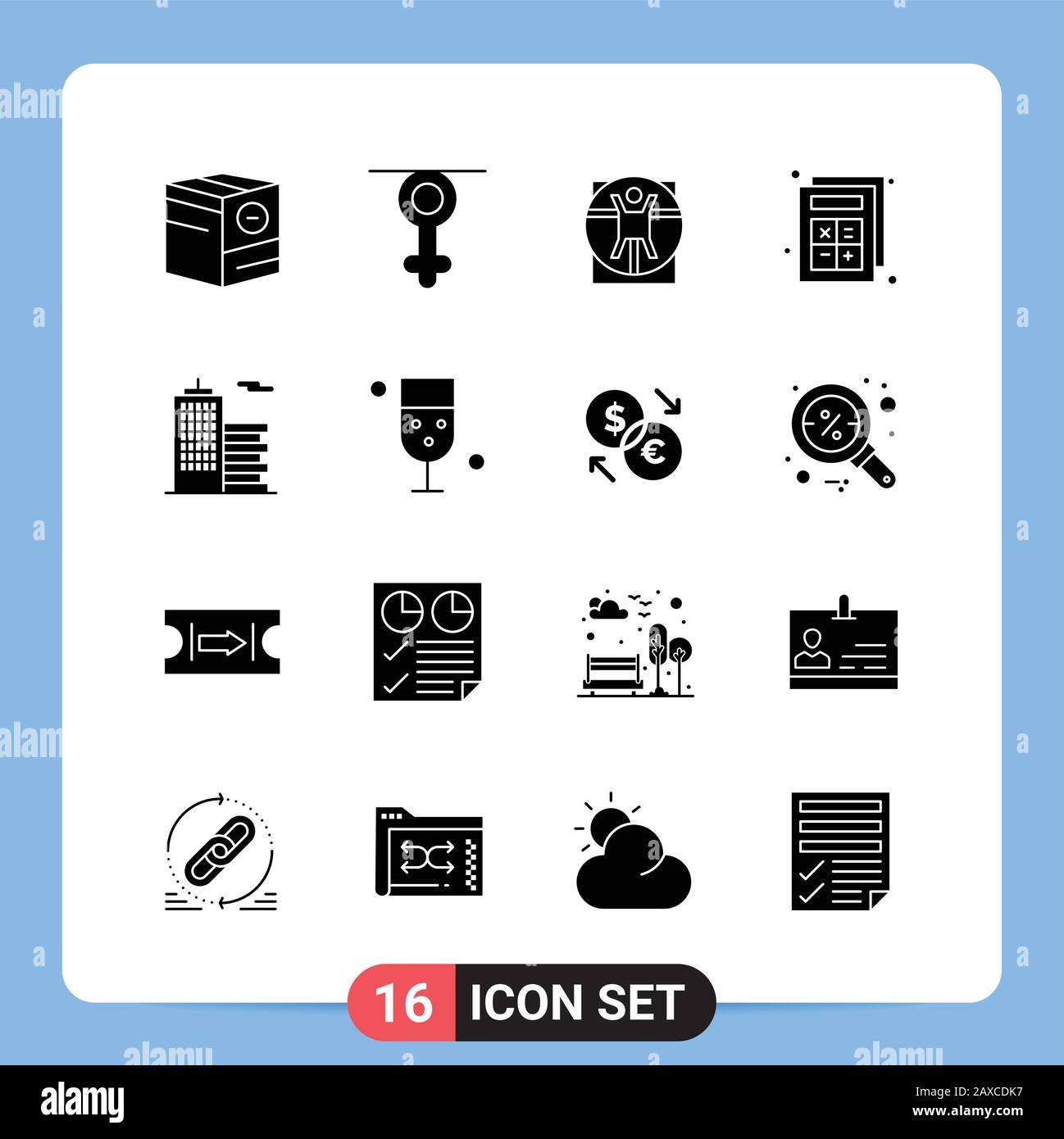 16 Solid Black Icon Pack Glyph Symbols for Mobile Apps isolated on ...