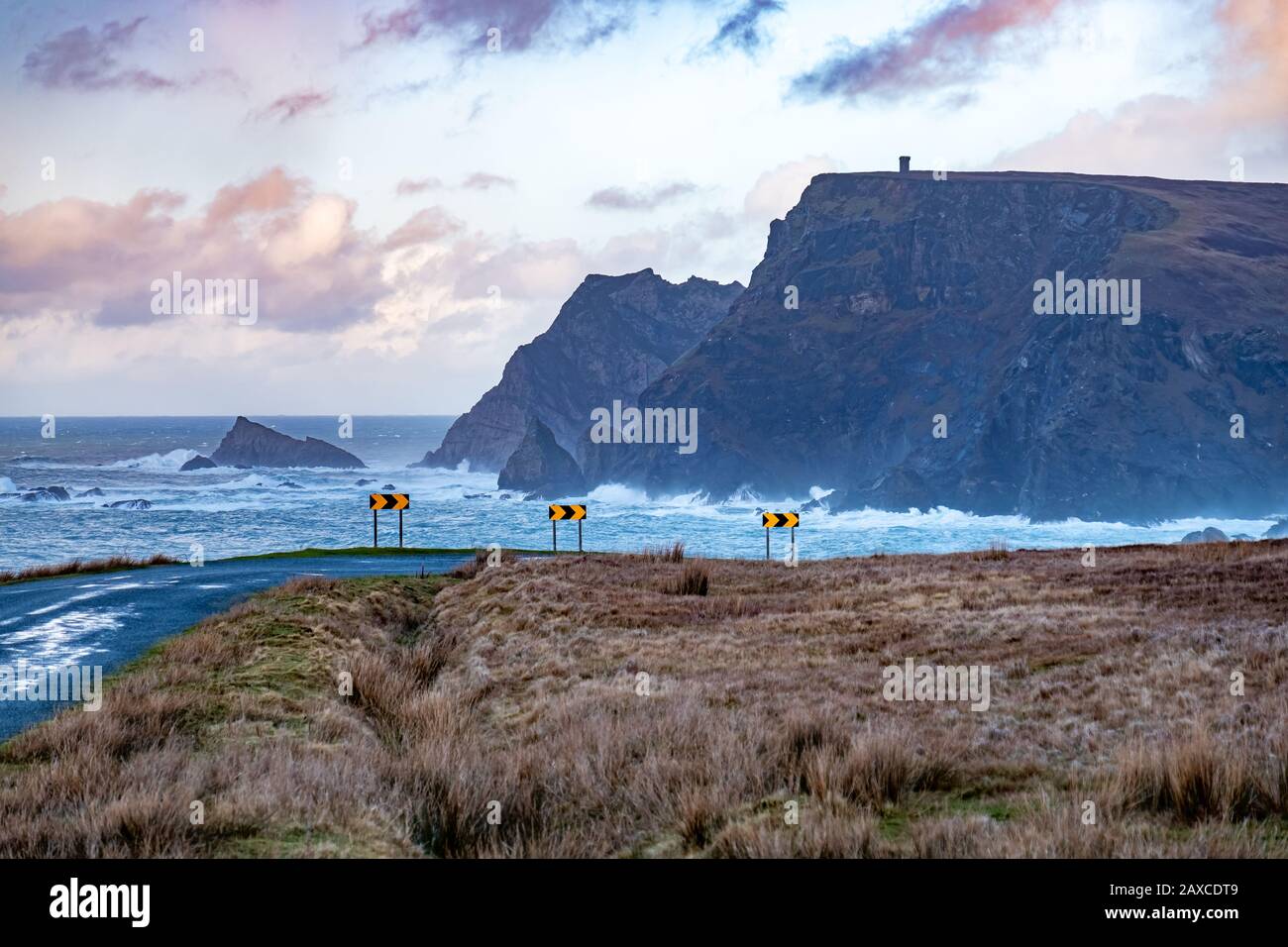 The road between Malin Beg and Glencolumbkille during storm Ciara in ...