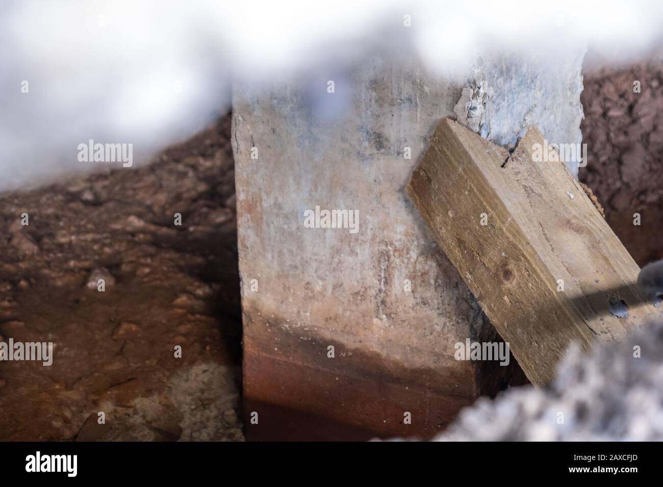 Concrete piles foundation under house in a subsidence area Stock Photo ...