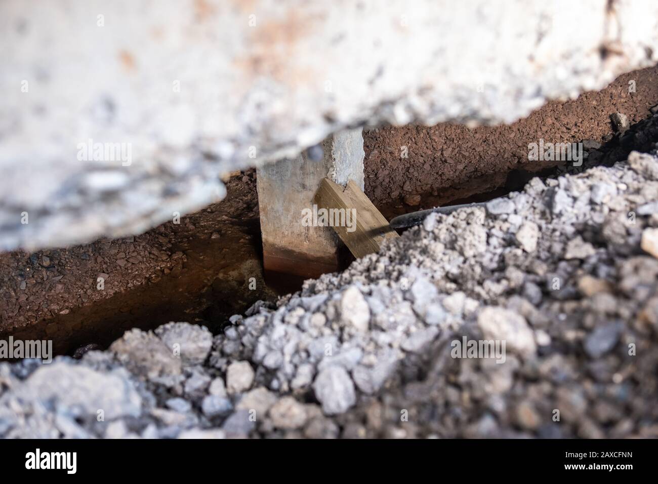 Concrete piles foundation under house in a subsidence area Stock Photo ...
