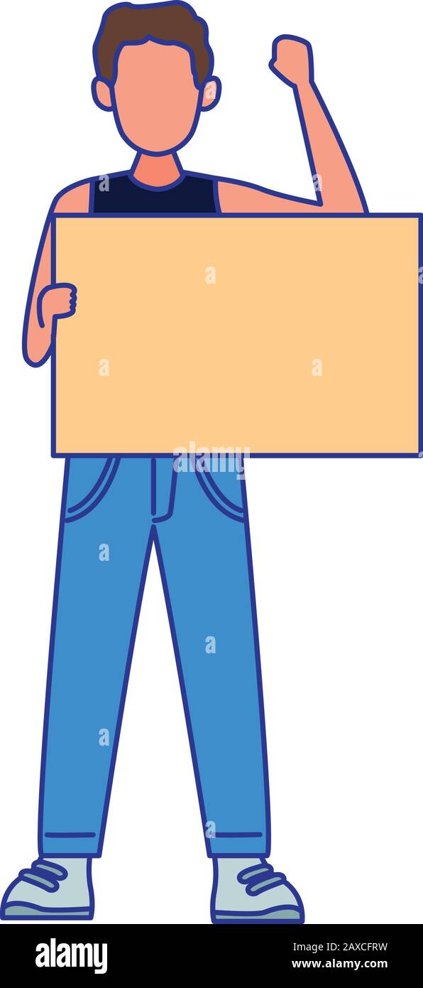 cartoon angry man standing holding a blank sign , colorful design Stock ...