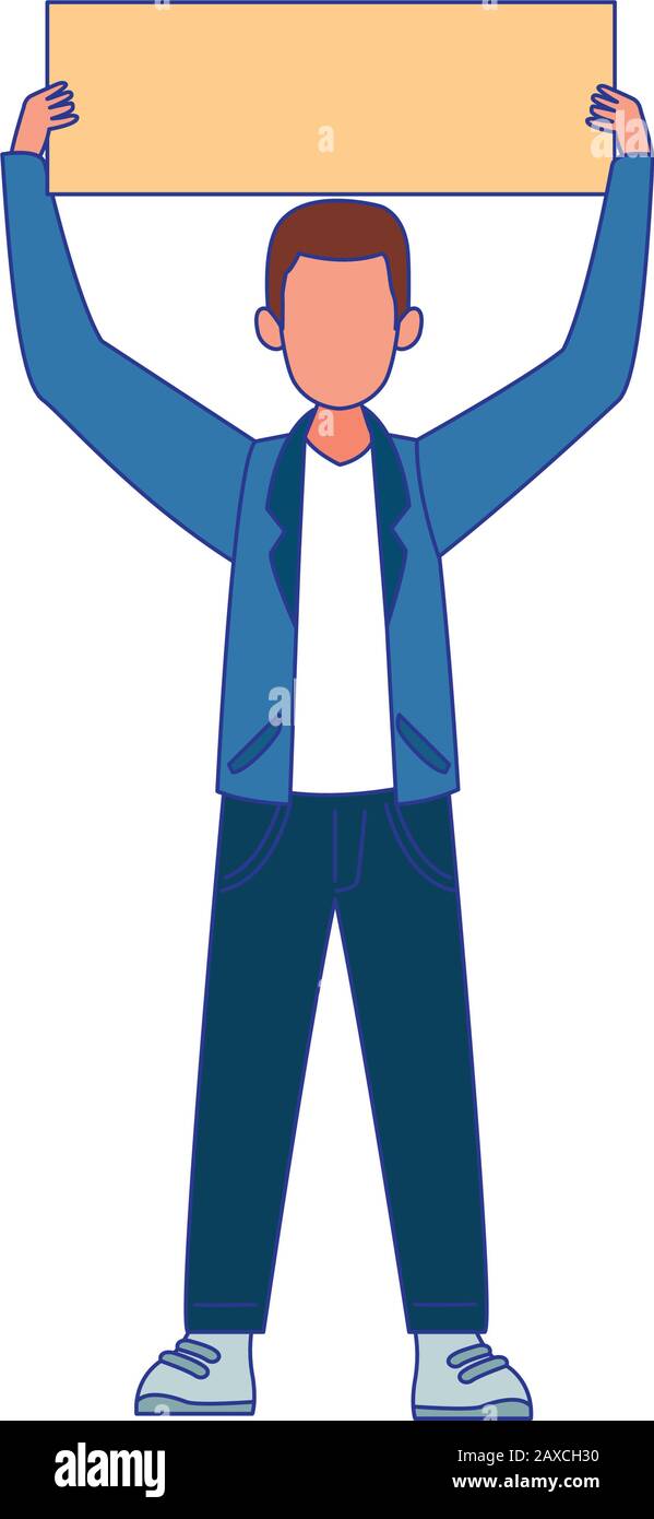 cartoon young man holding up a blank sign, colorful design Stock Vector ...