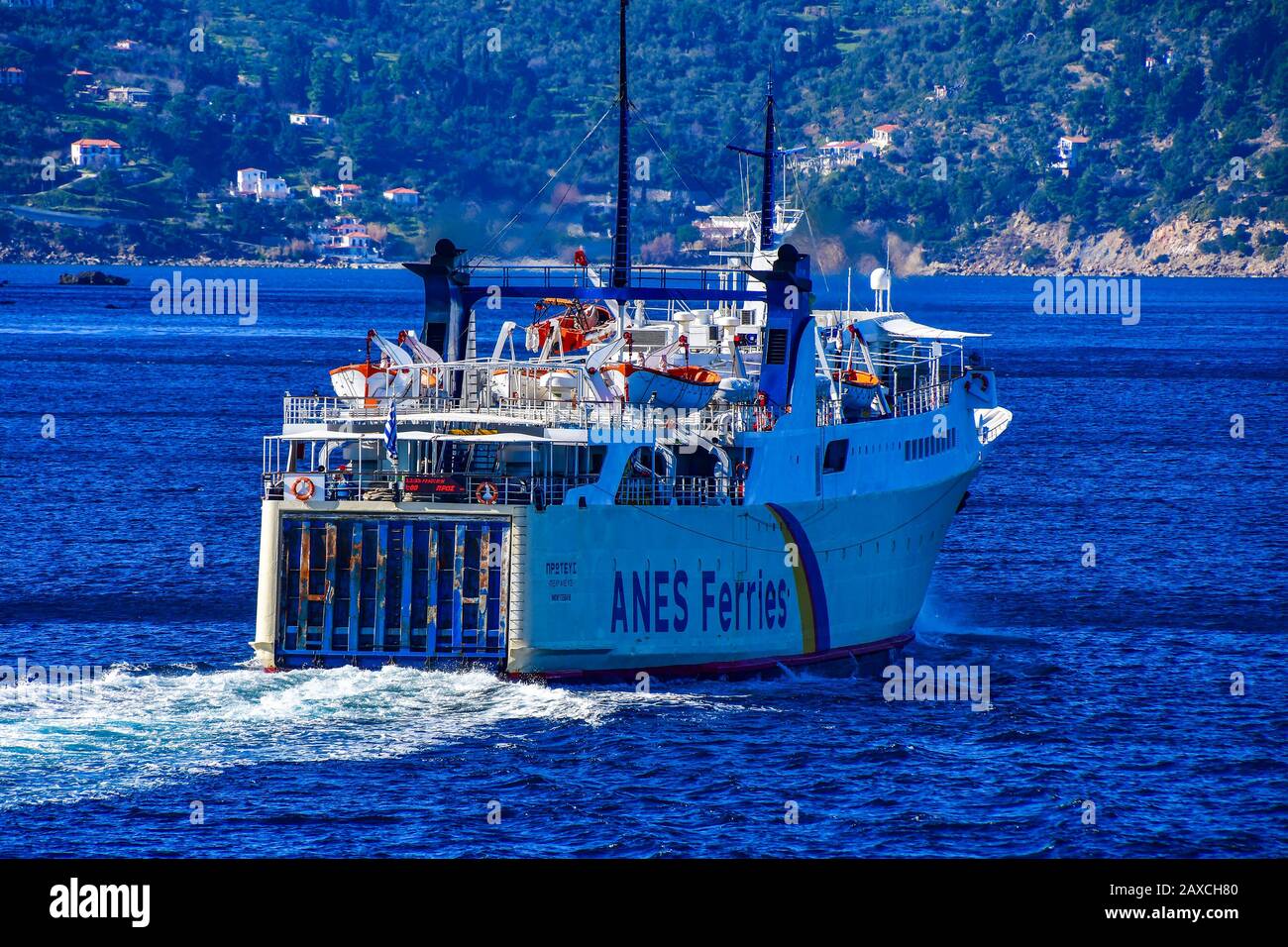 Aerial view of Proteus Ferry boat from Anes company on the route to ...