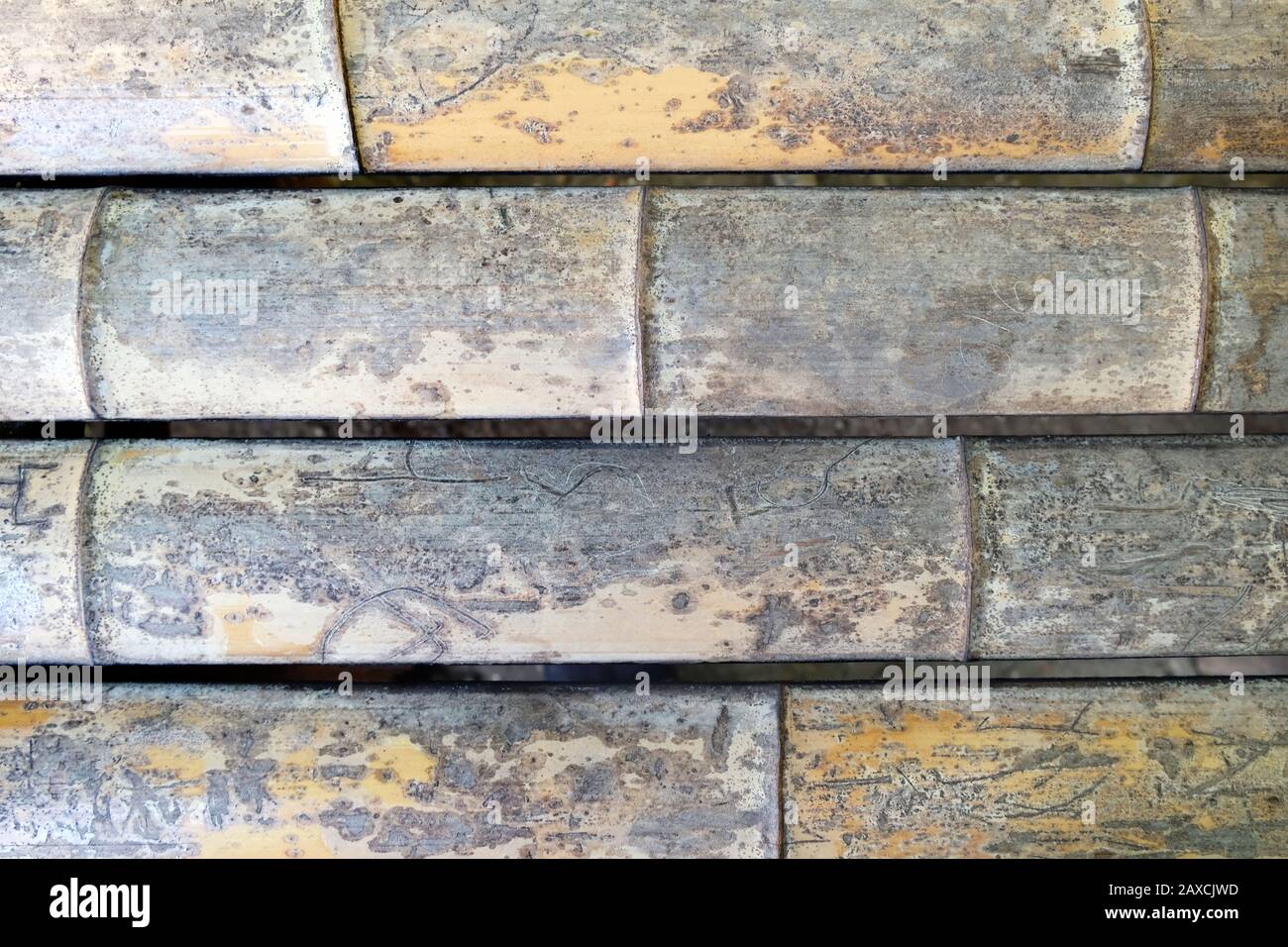 texture of bamboo trunks top view. old shabby bamboo bench surface ...