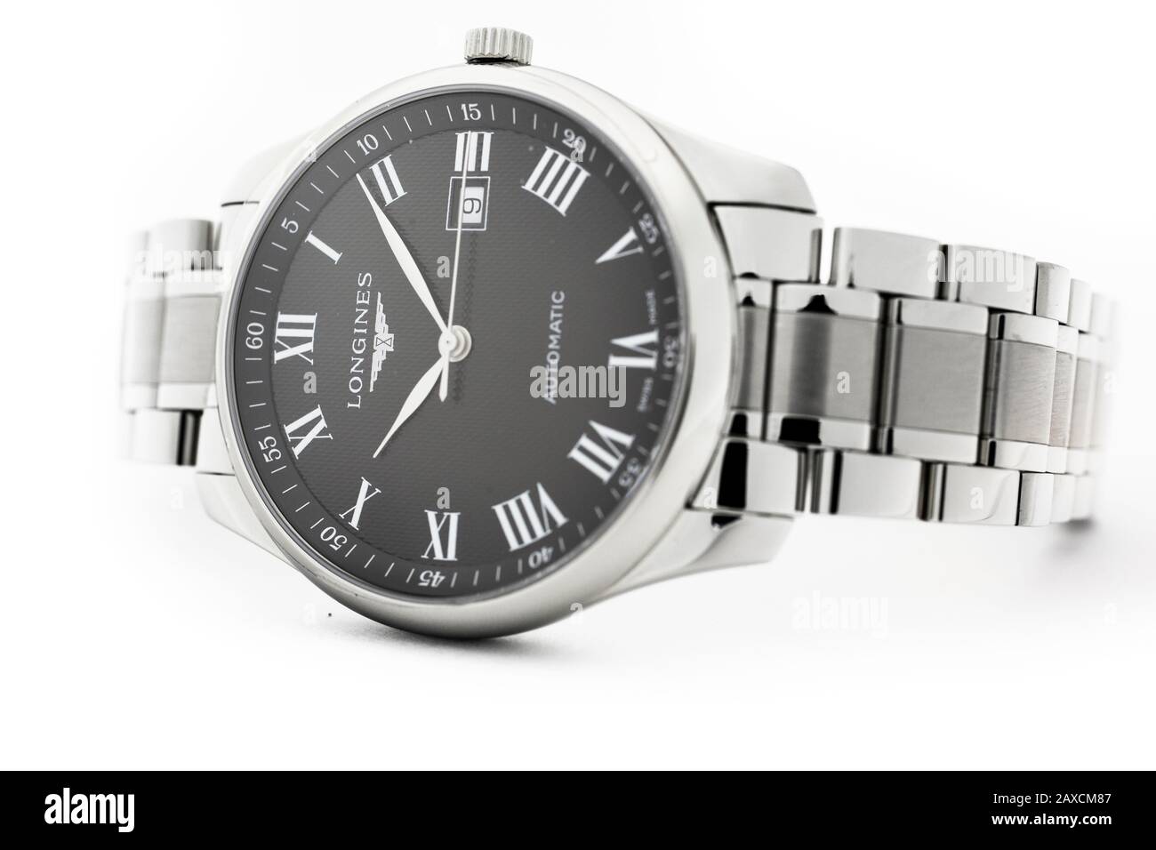 Saint-Imier, Switzerland, 2.02.2020 - Longines automatic silver steel ...