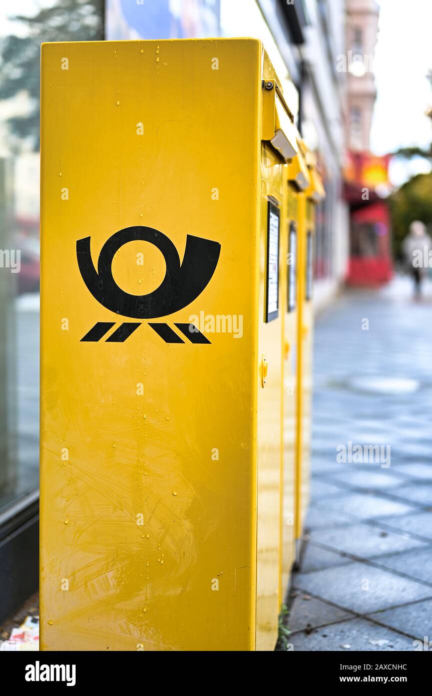 Berlin, Germany - October 5, 2019: Several mailboxes with the German ...