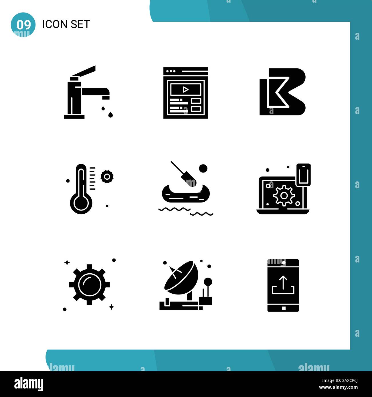 Vector Pack of 9 Glyph Symbols. Solid Style Icon Set on White ...