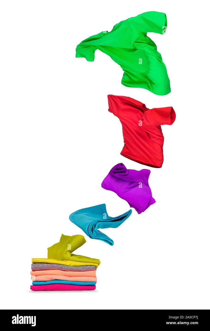 clothes fly out of pile isolated on white background Stock Photo - Alamy