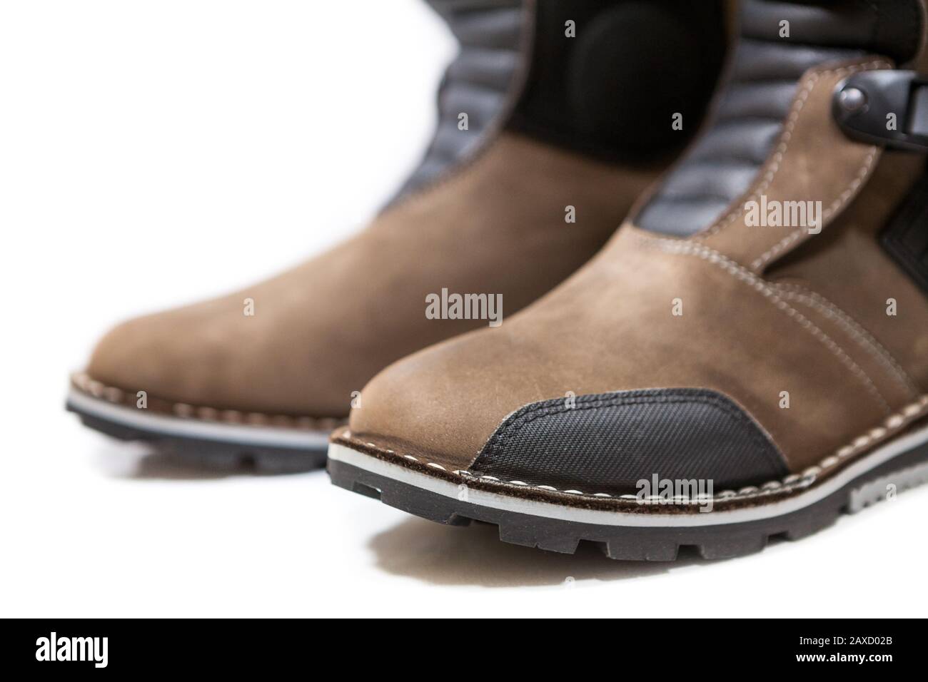 Toe-cap of motorcycle boots for motorcross riding, isolated on white ...