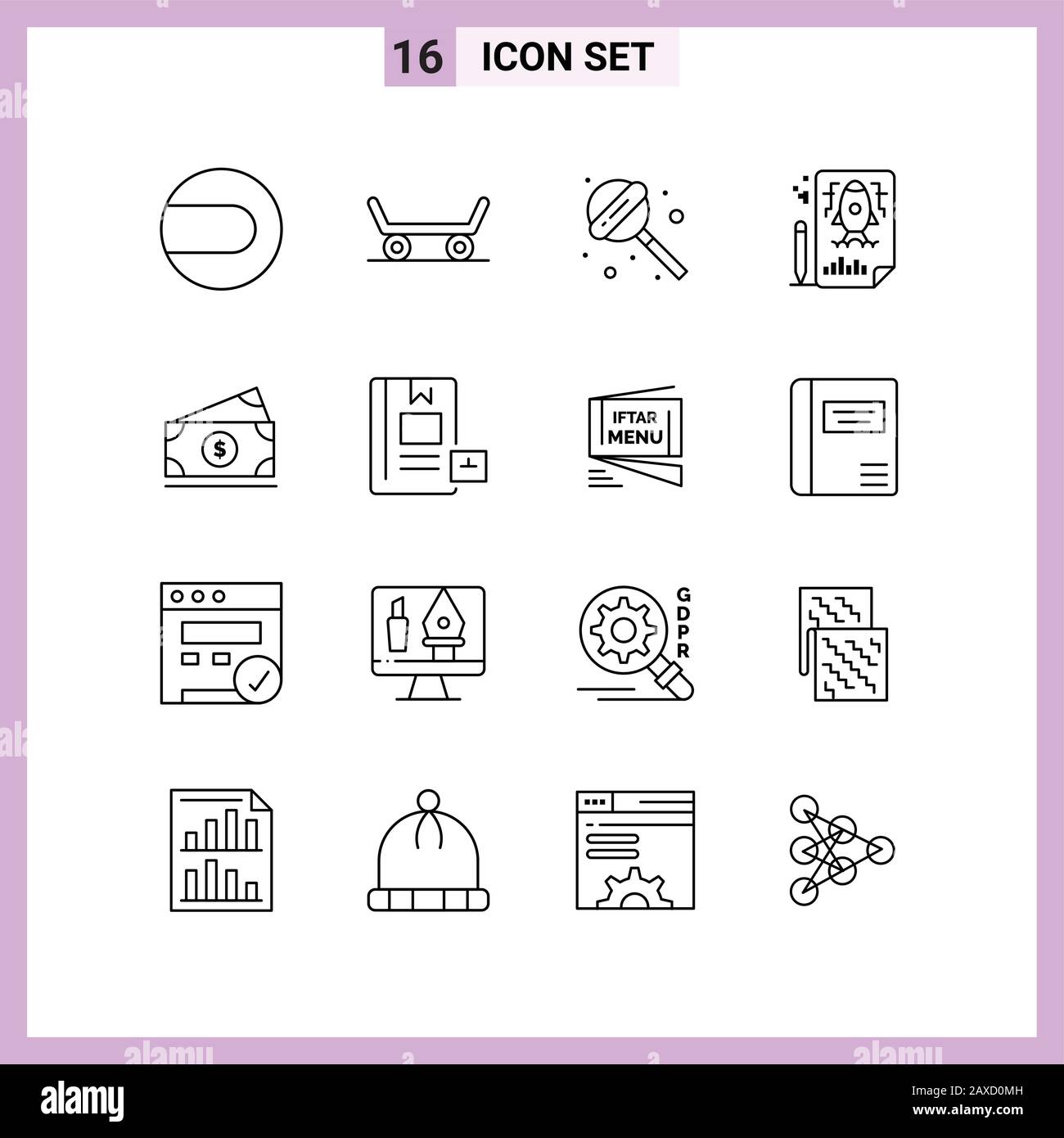 16 Icons in Line Style. Outline Symbols on White Background. Creative ...