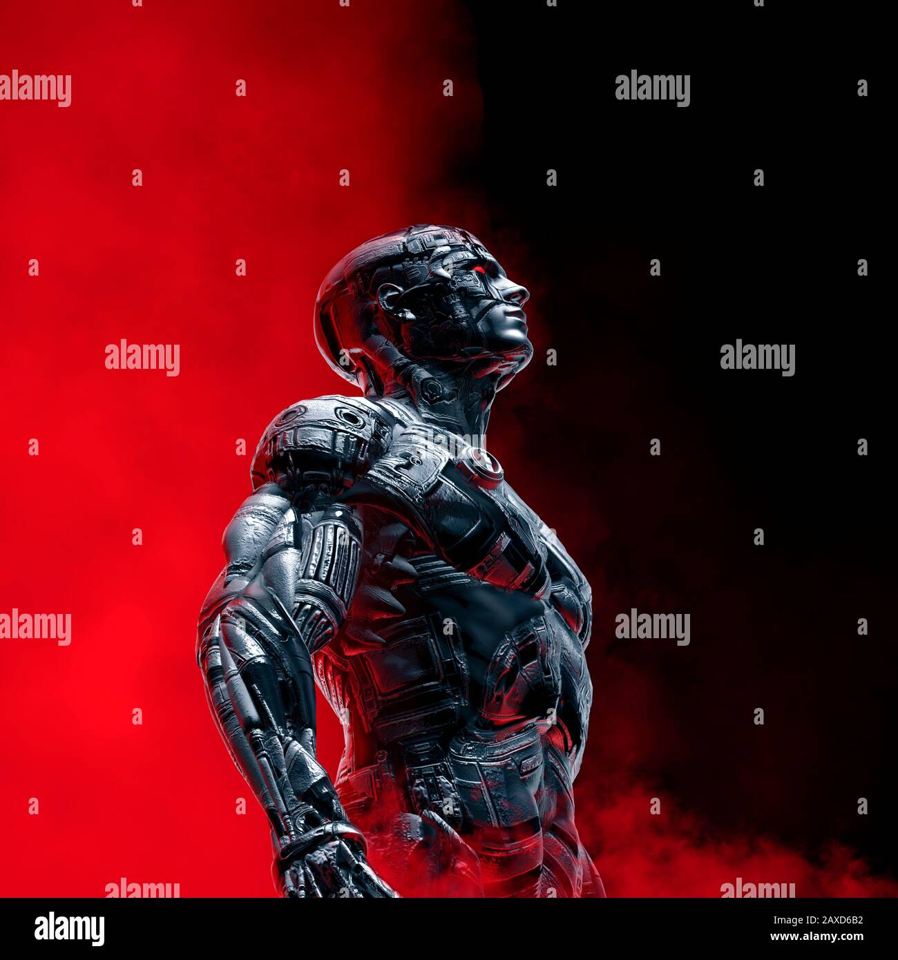 Dark chrome visions / 3D illustration of futuristic heroic metallic ...
