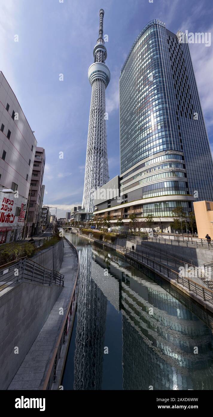 Outside Vertical Panoramic View of Famous Skytree Tower Building ...