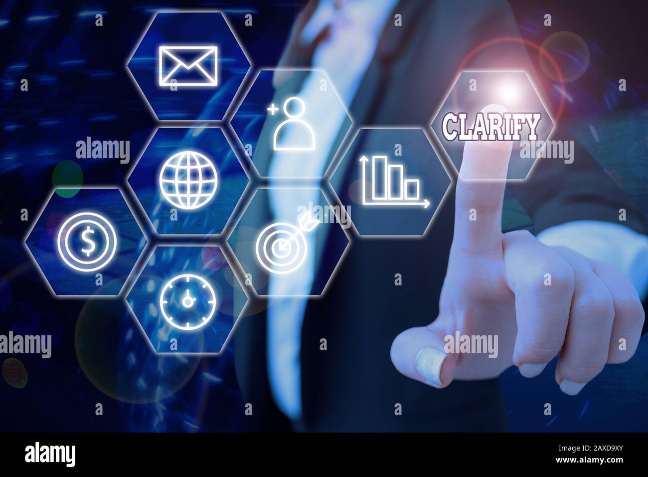 Writing note showing Clarify. Business concept for Make a statement or ...