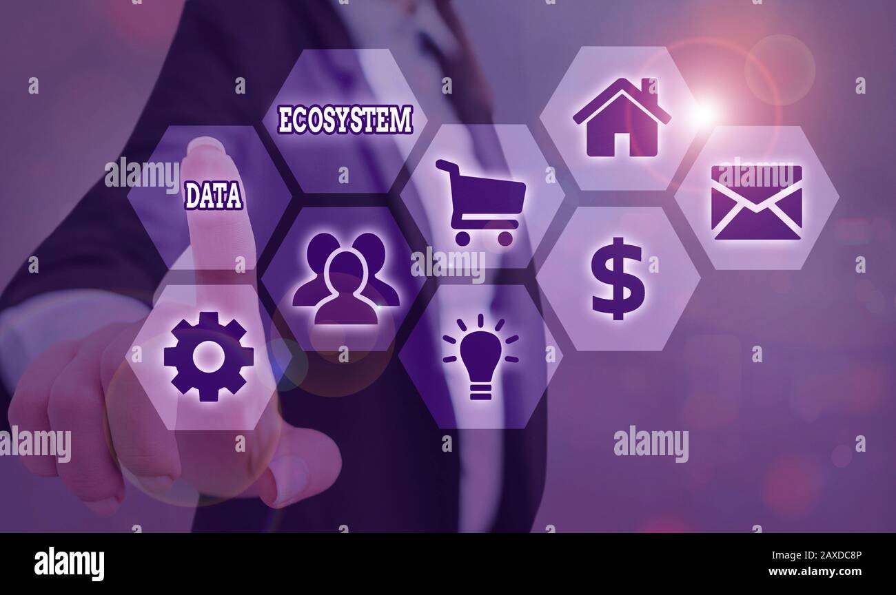 Writing Note Showing Data Ecosystem Business Concept For Collection Of Infrastructure Used To