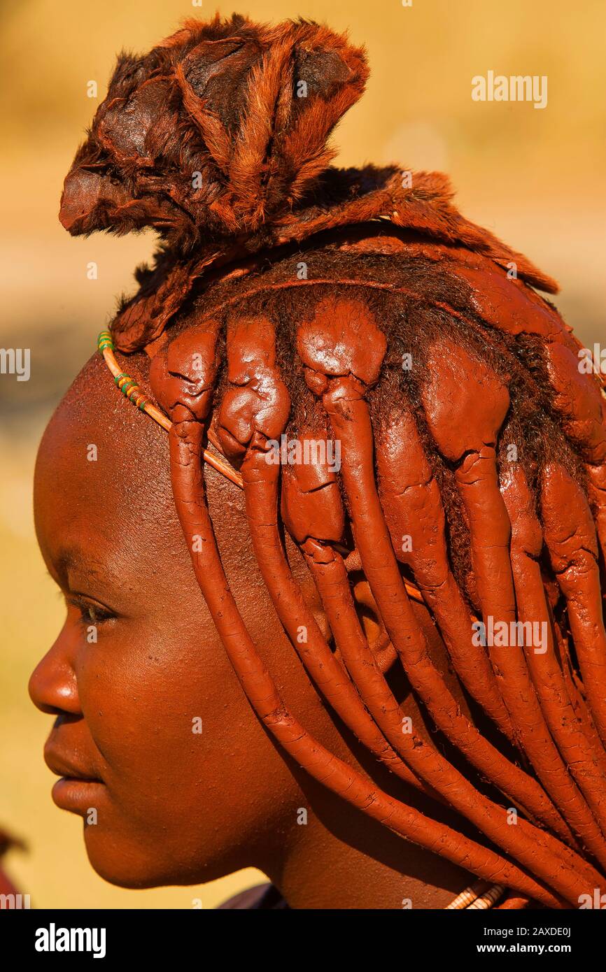 Himba woman with traditional ochre hair at Outjo town, Namibia Stock ...