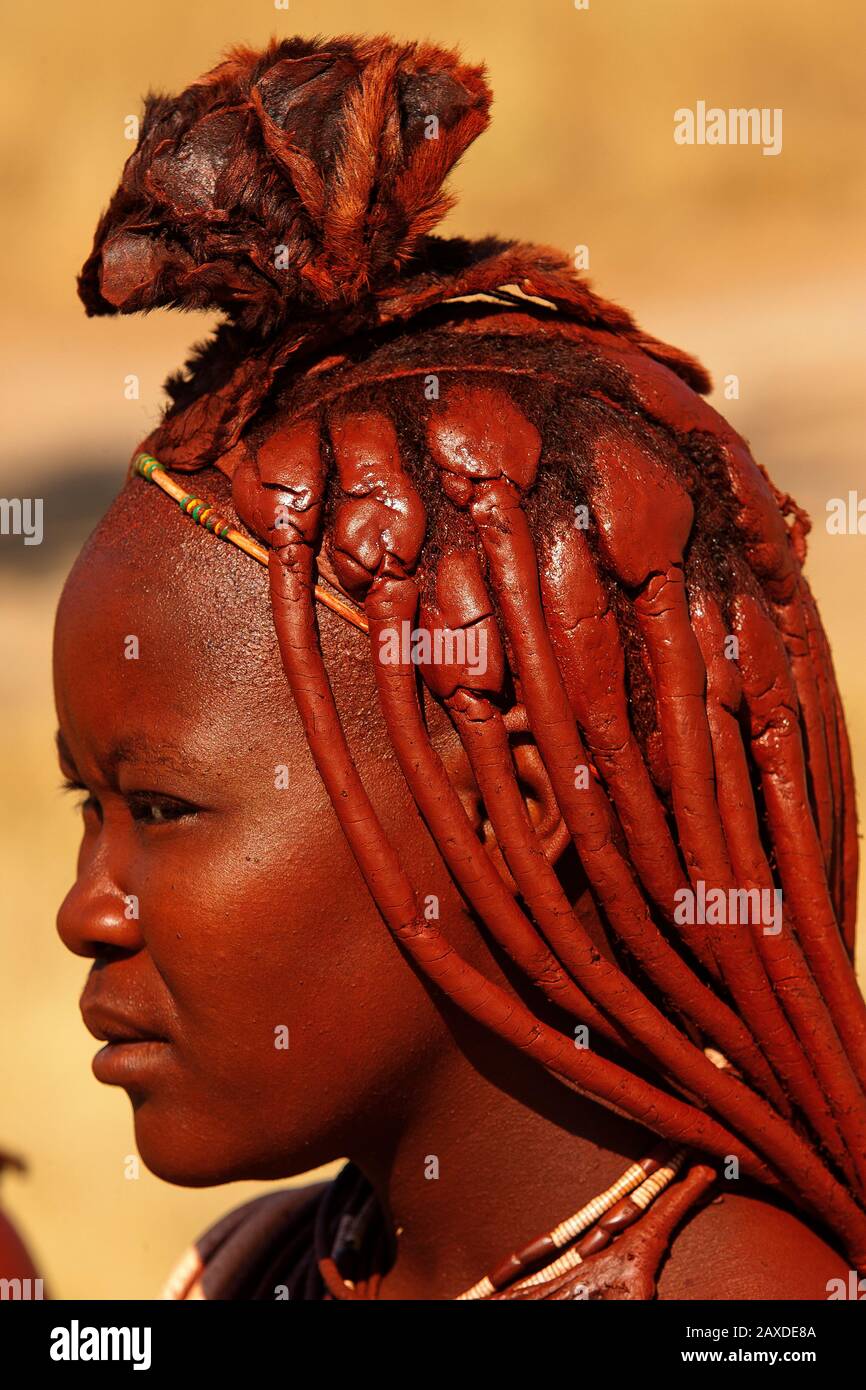 Himba woman with traditional ochre hair at Outjo town, Namibia Stock ...