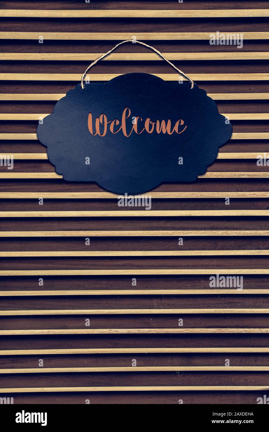 Welcome wording on sign board on background for business concept Stock ...