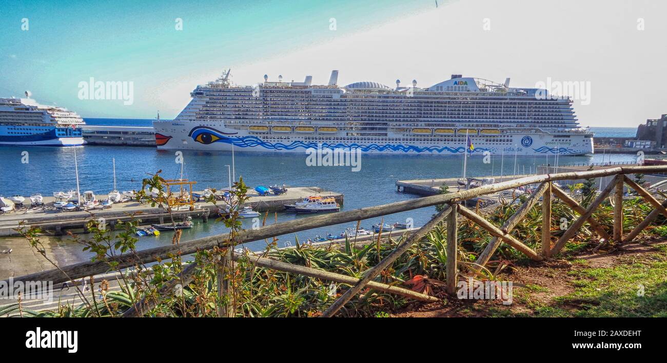 Cruise ship in Funchal marina, Madeira, Portugal, European Union Stock ...