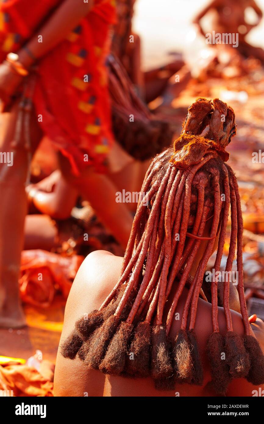 Himba woman with traditional ochre hair at Outjo town, Namibia Stock ...