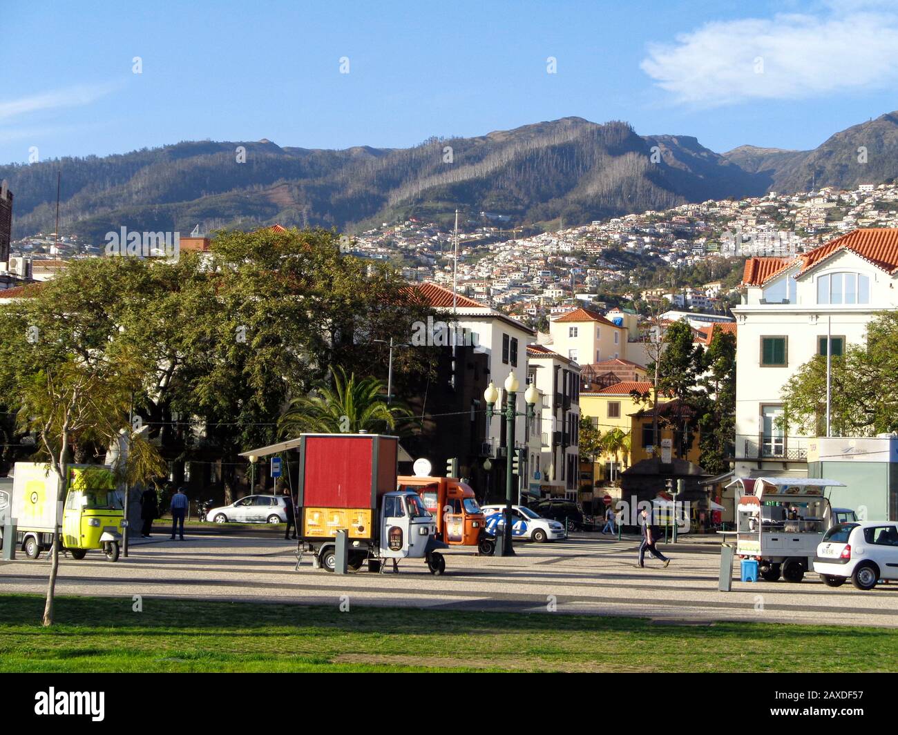Funchal marina area townscape from Santa Catarina park, Madeira ...