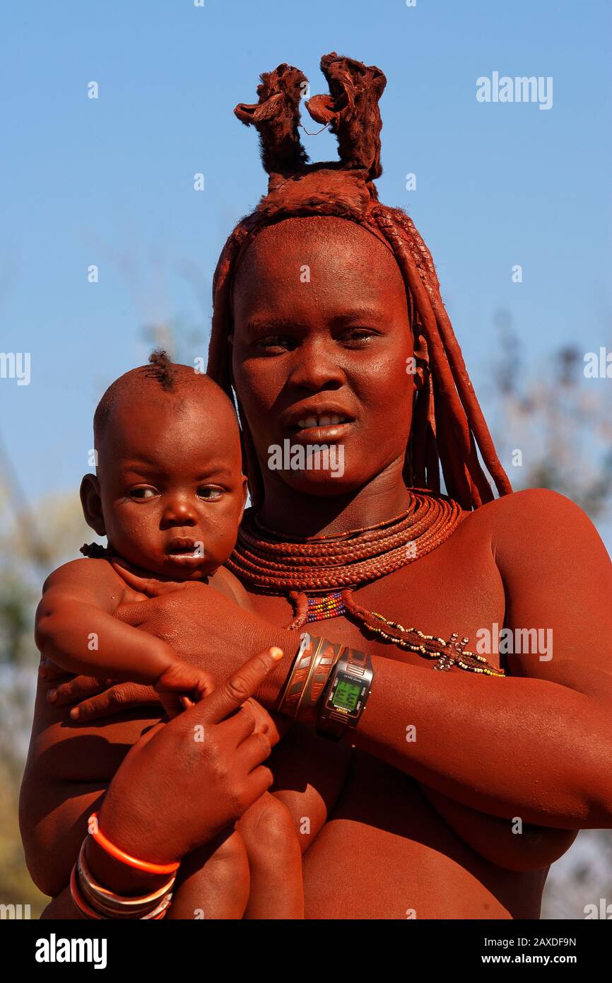 Himba woman with traditional ochre hair at Outjo town, Namibia Stock ...