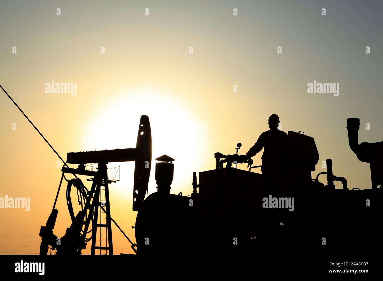 oil field, the oil workers are working Stock Photo - Alamy