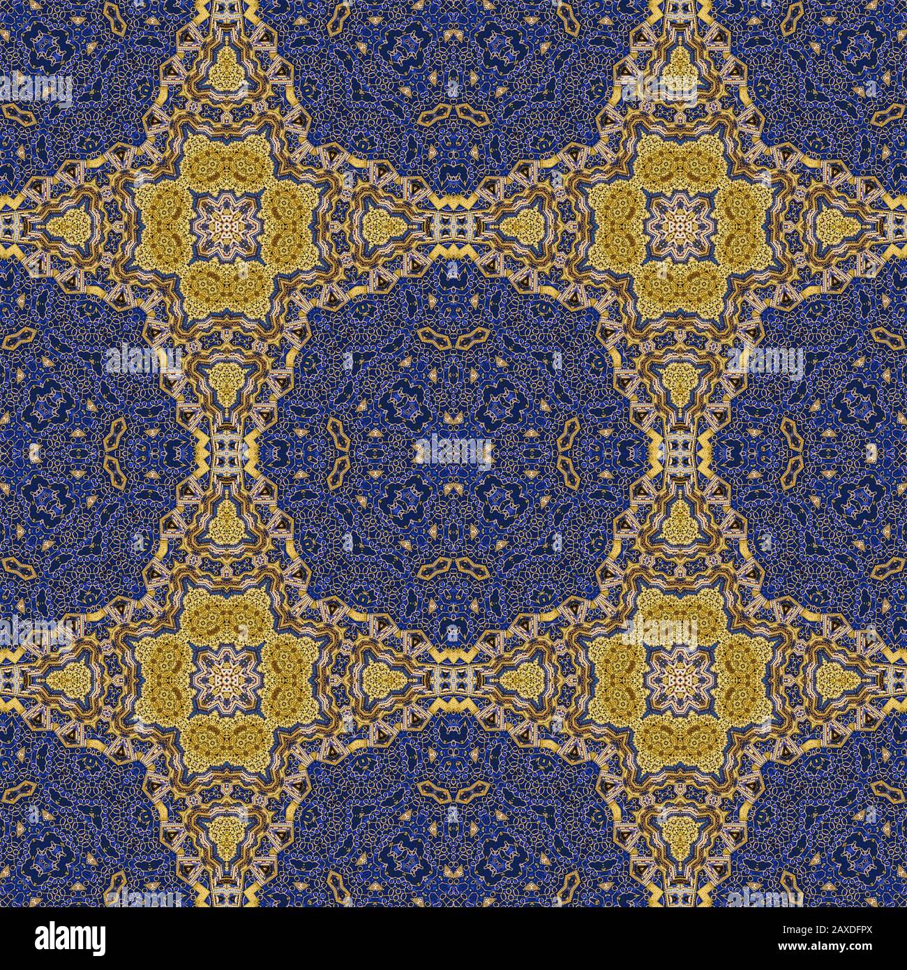 Royal blue and golden vintage ornamented ceramic tiles wall decoration ...