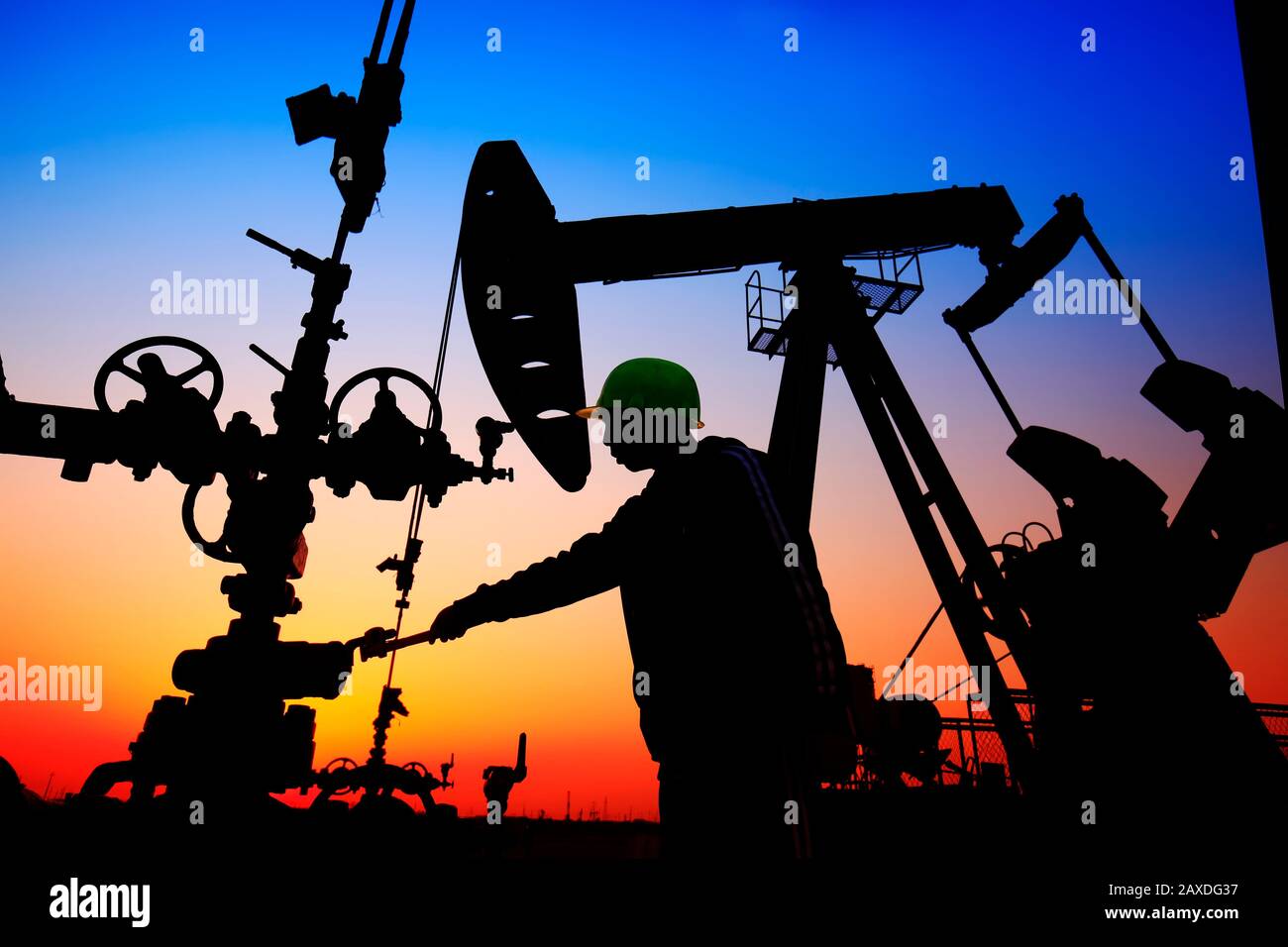 oil field, the oil workers are working Stock Photo - Alamy